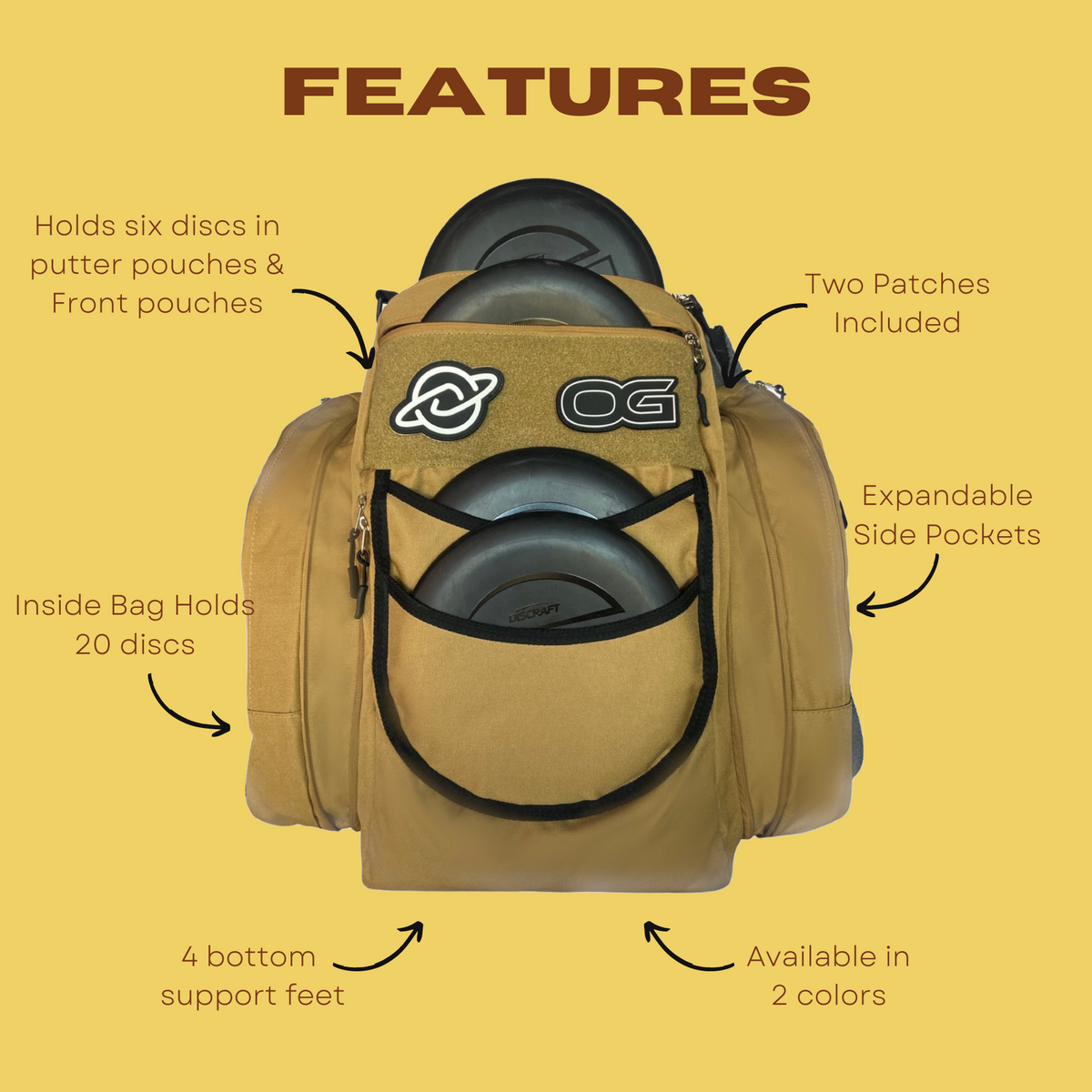 Discology Disc Golf OG V2 Disc Golf Bag - Coyote Tan– Black Ink Discs